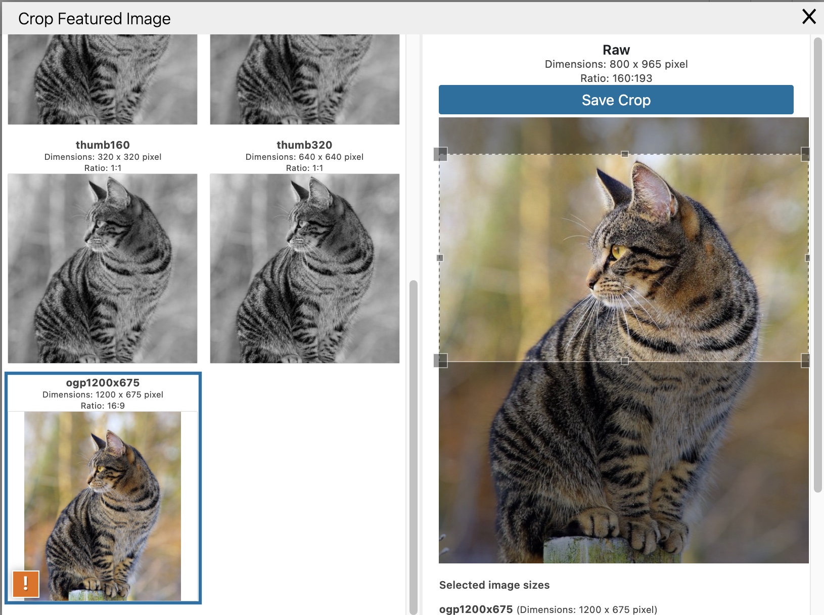 「Crop Thumbnails」サムネイル画像をトリミングできるワードプレスのプラグインにOGP設定 - hoge-hoge